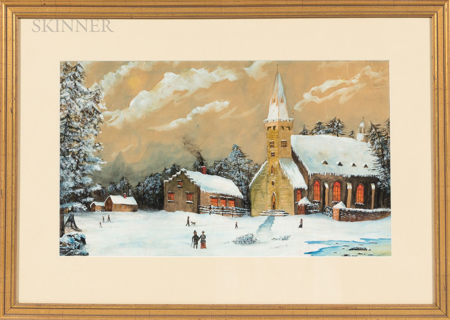 Sold at auction American School, 20th Century Churchyard Winter Scene ...