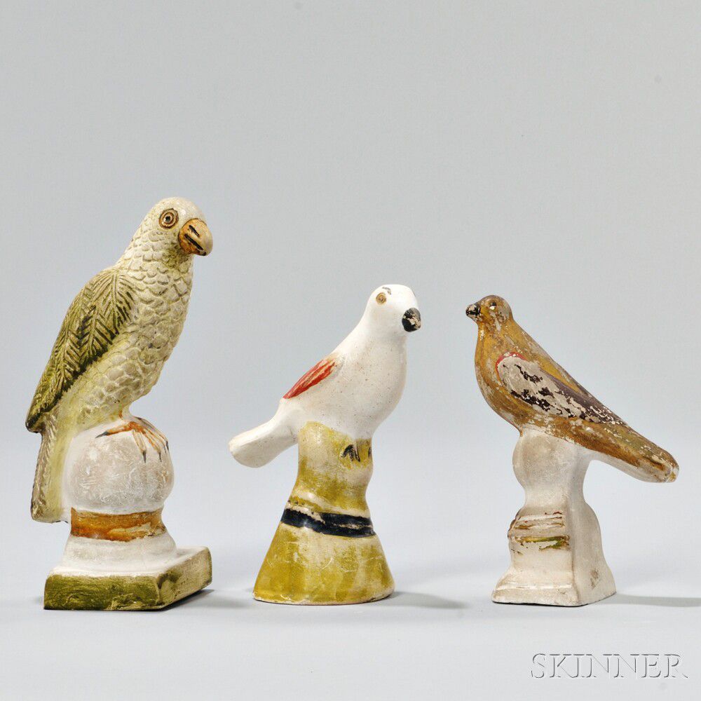 Sold at auction Three Polychrome Chalkware Birds Auction Number 2838M ...