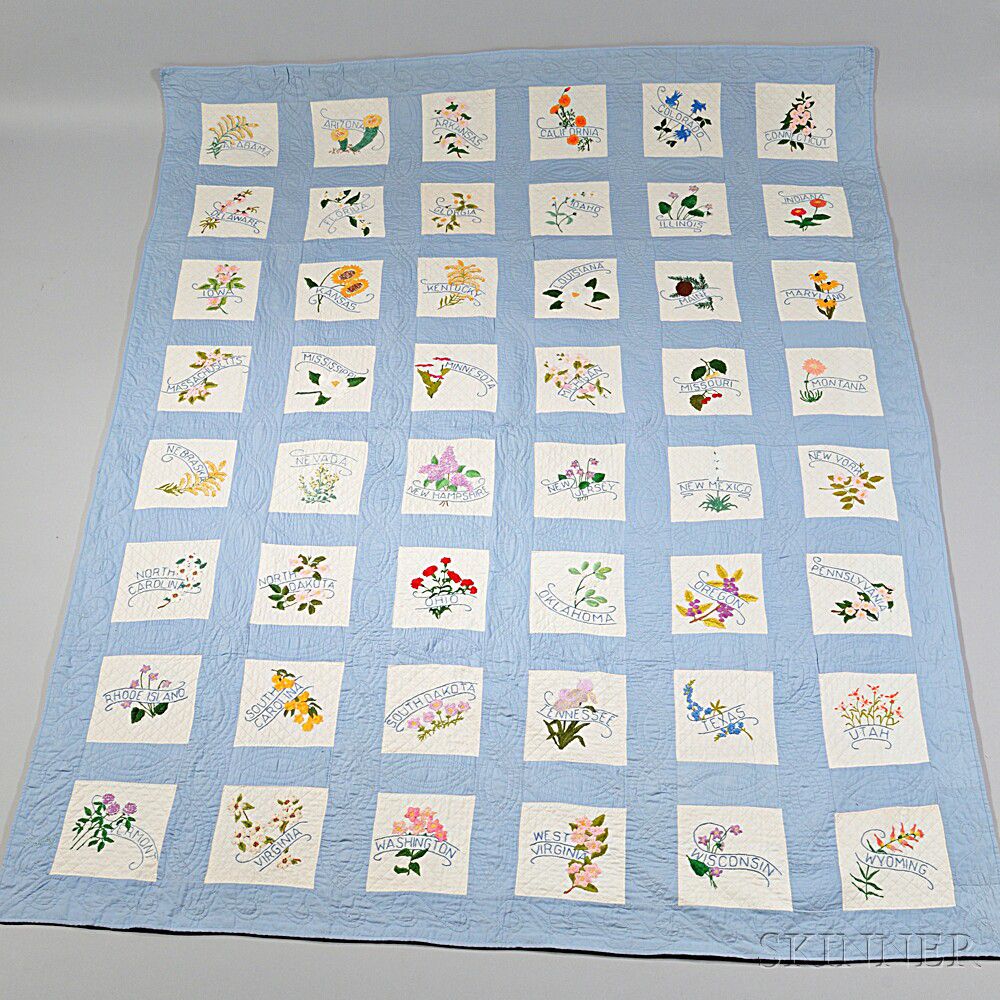 Sold at auction Pieced and Embroidered State Flower Quilt Auction ...