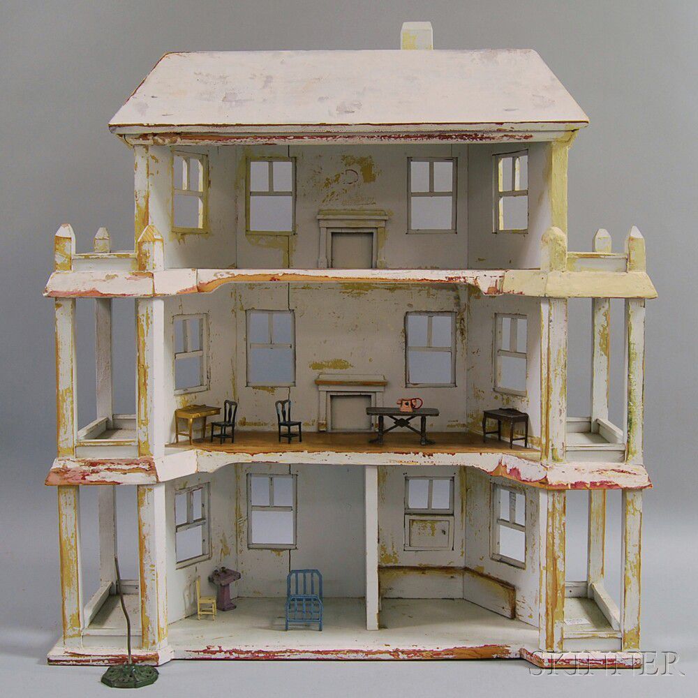 Sold at auction Three-story Open-front Dollhouse with Small Group of ...