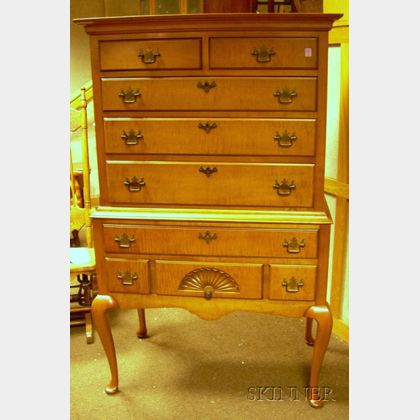 Sold at auction Gladding's Queen Anne Style Tiger Maple Veneer Two-part ...